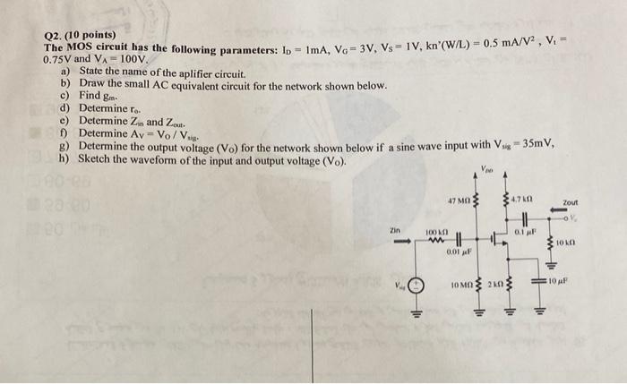 Solved Q2. (10 points) The MOS circuit has the following | Chegg.com