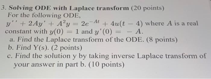 Solved 3. Solving ODE with Laplace transform (20 points) For | Chegg.com