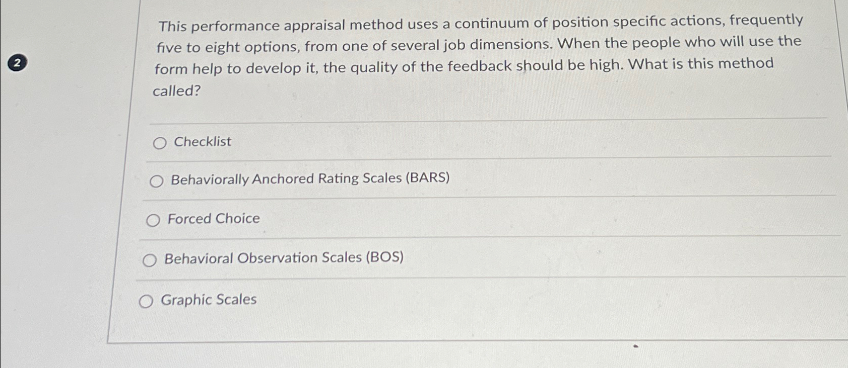 Solved This performance appraisal method uses a continuum of | Chegg.com