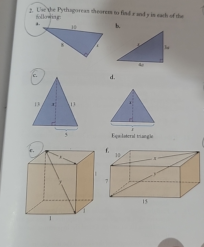 Solved Use the Pythagorean theorem to find x ﻿and y ﻿in each | Chegg.com