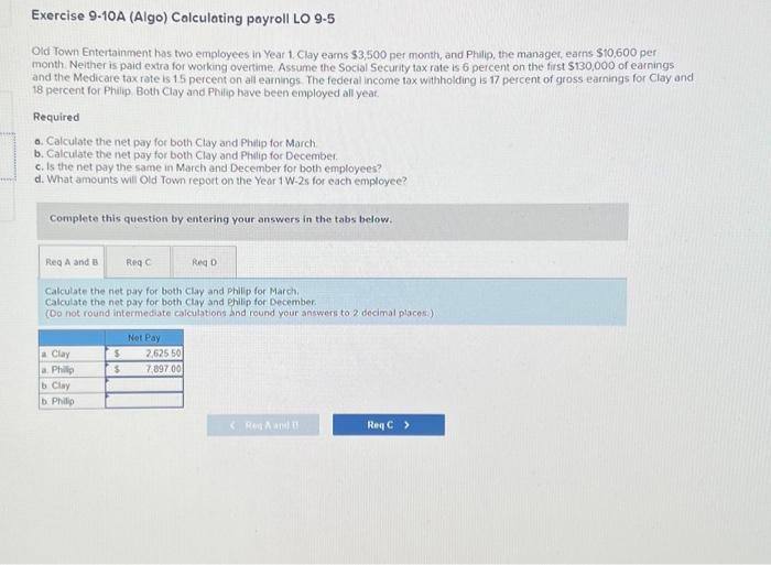 Solved Exercise 9-10 A (Algo) Calculating payroll LO 9-5 Oid | Chegg.com