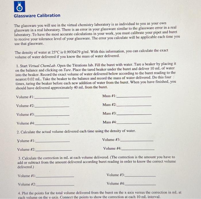 OK Glassware Calibration The glassware you will use | Chegg.com