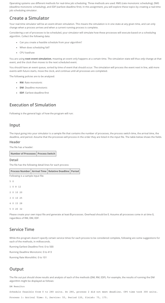 Solved Question involving coding a simulator to simulate | Chegg.com