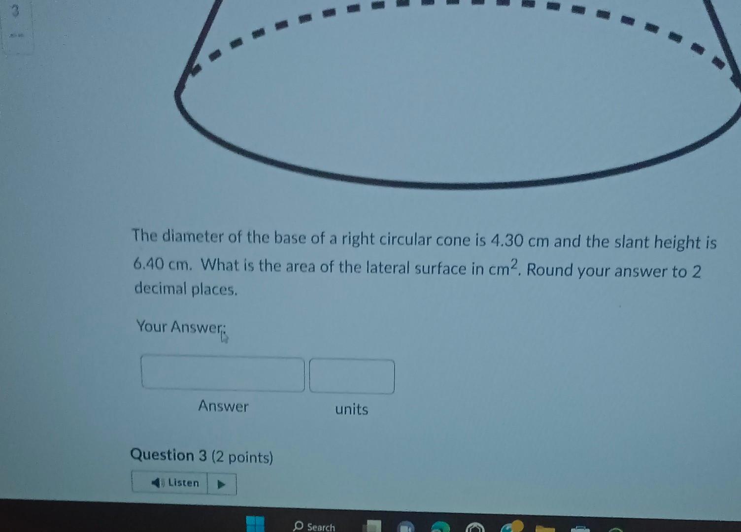 Solved The diameter of the base of a right circular cone is | Chegg.com