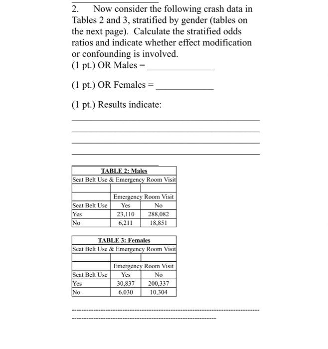 Solved 2. Now consider the following crash data in Tables 2 | Chegg.com
