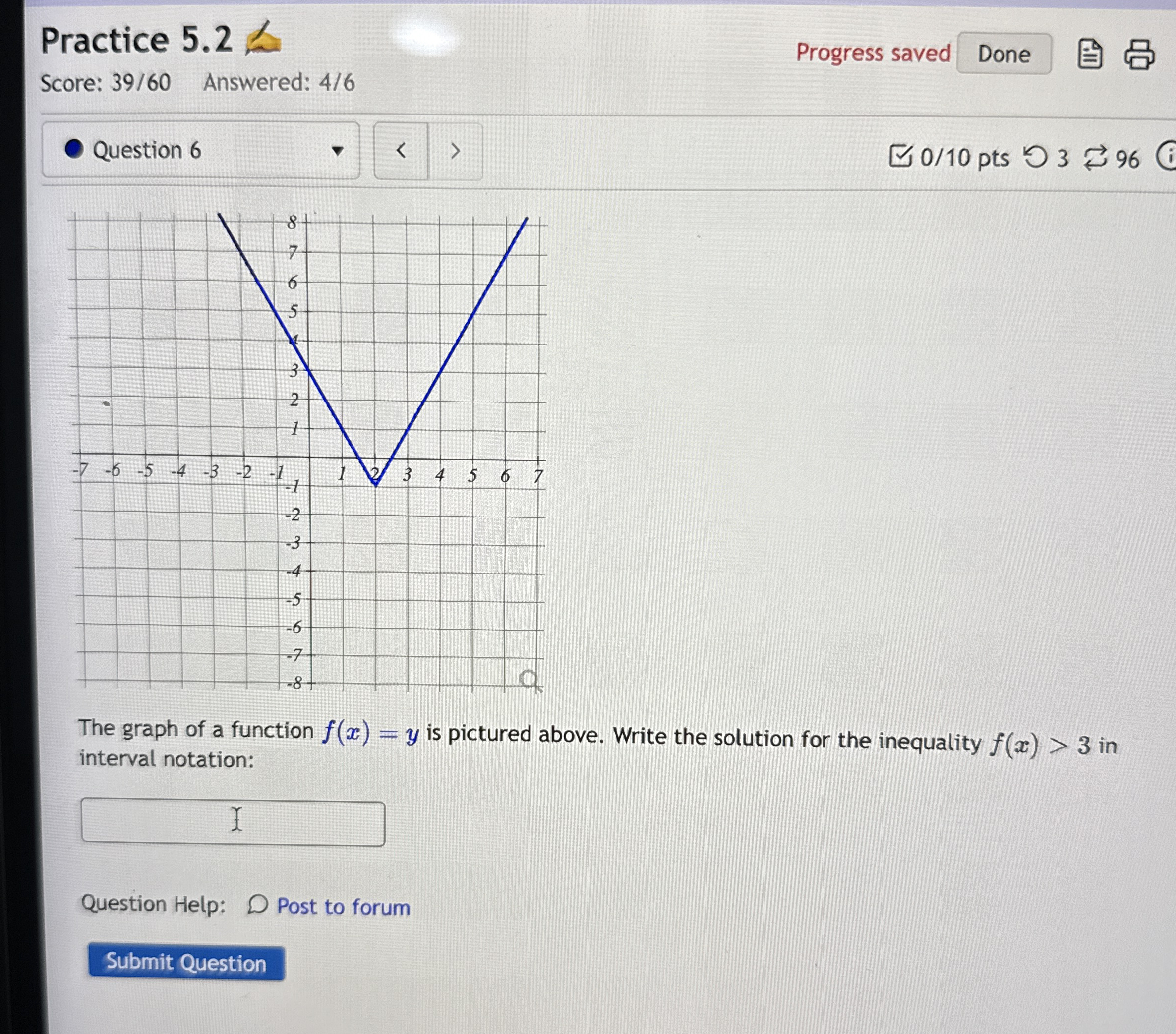 Solved Practice 5.2Progress savedScore: 39/60 ﻿Answered: | Chegg.com