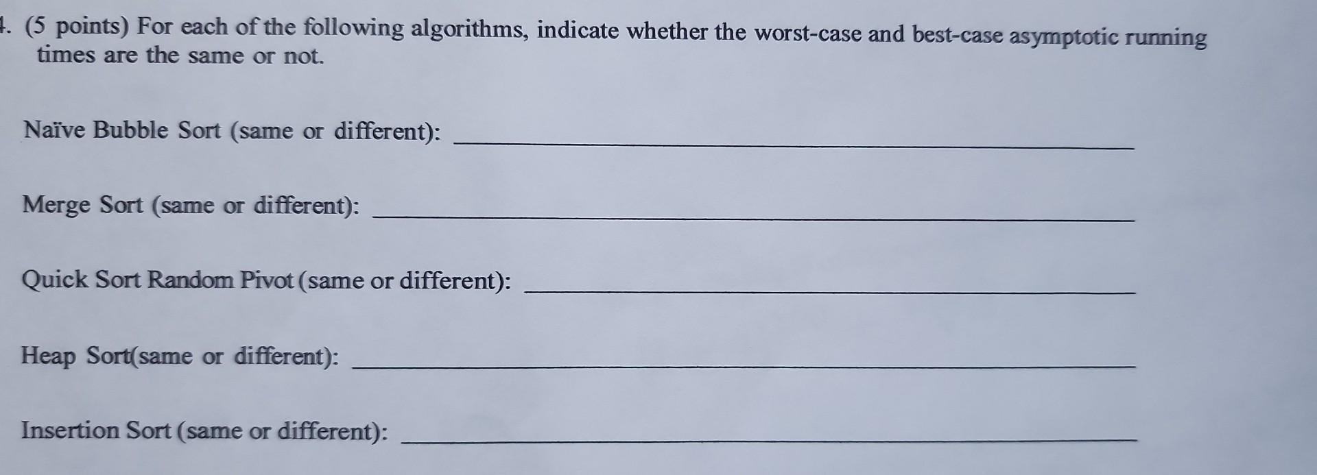 Solved 5 Points For Each Of The Following Algorithms