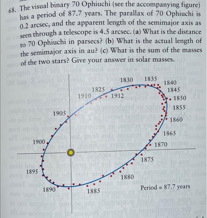 Solved 68. The visual binary 70 Ophiuchi (see the | Chegg.com