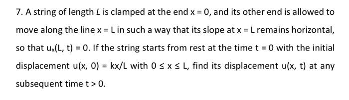 Solved 7. A string of length L is clamped at the end x=0, | Chegg.com