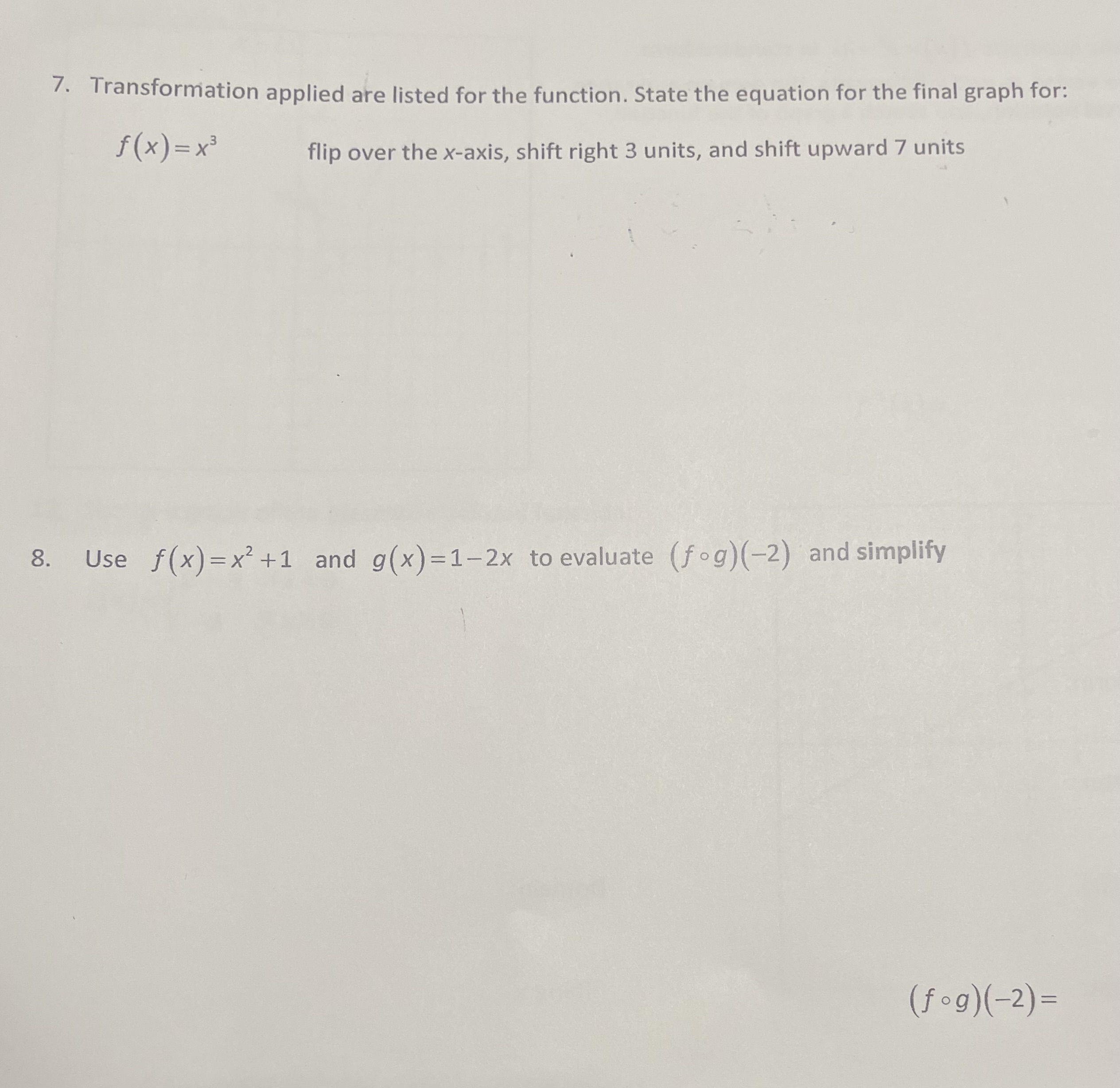 Transformation applied are listed for the function. | Chegg.com