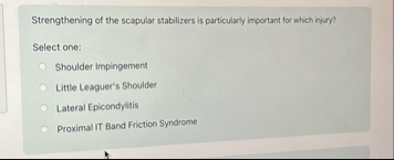 Solved Strengthening of the scapular stabilizers is | Chegg.com