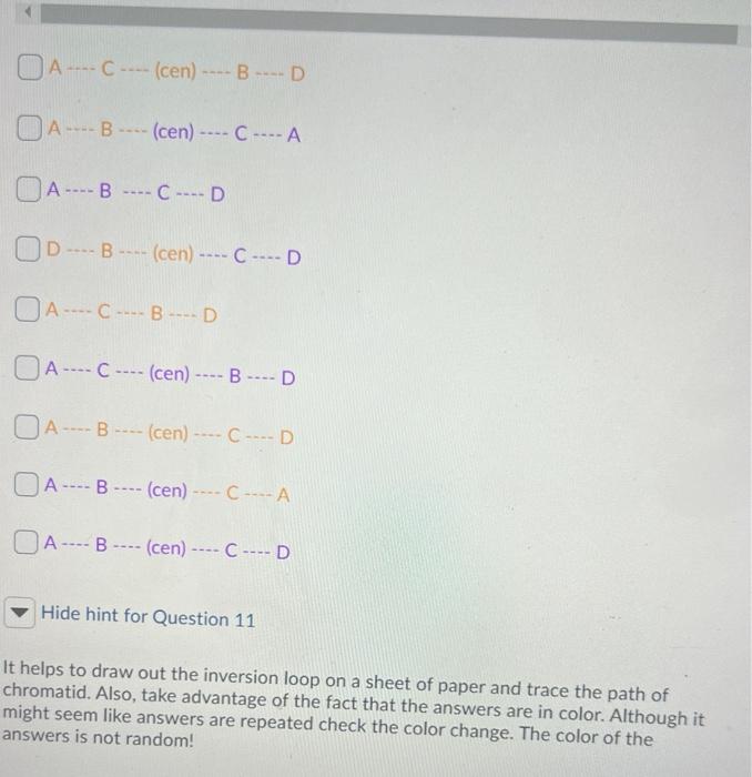 Solved Based on the pericentric inversion below, select the | Chegg.com