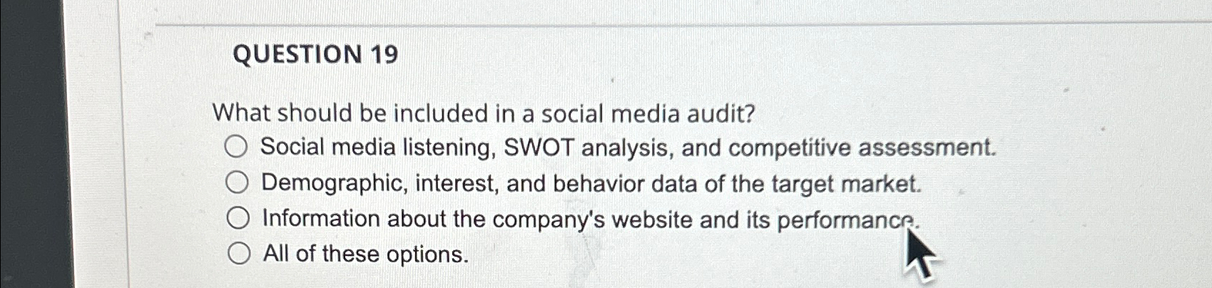 Solved QUESTION 19What should be included in a social media | Chegg.com
