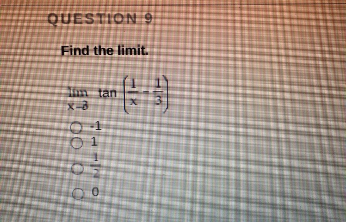 Solved QUESTION 9 Find the limit. len tan 1 1 00 QUESTION | Chegg.com