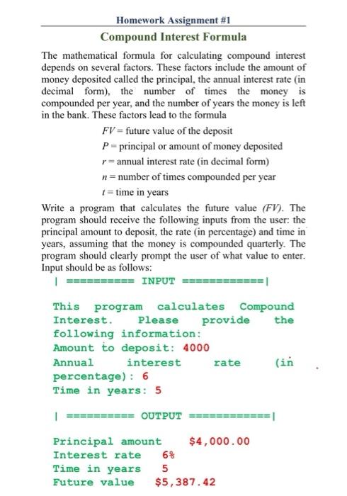 Solved Homework Assignment #1 Compound Interest Formula The | Chegg.com