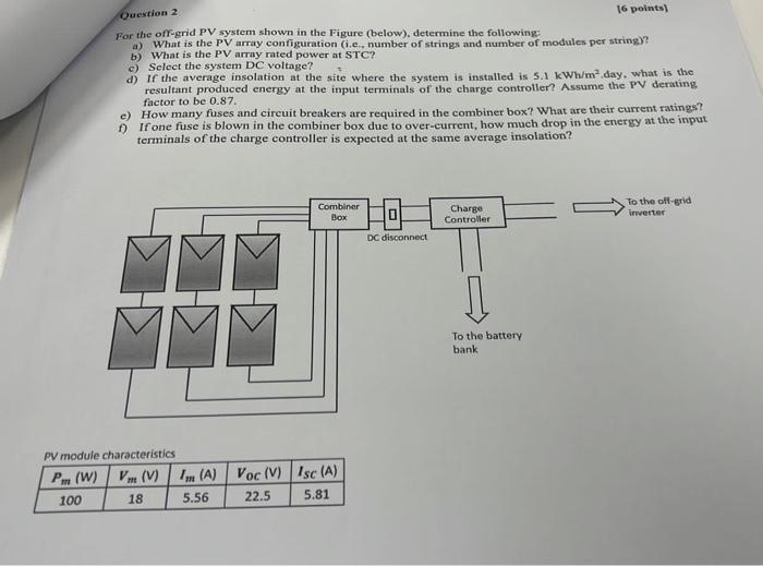 Solved For The Off Grid Pv System Shown In The Figure