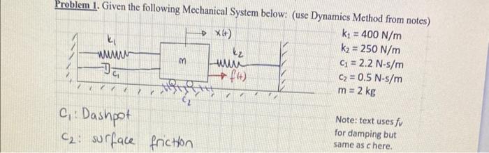 Solved Problem 1. Given the following Mechanical System | Chegg.com