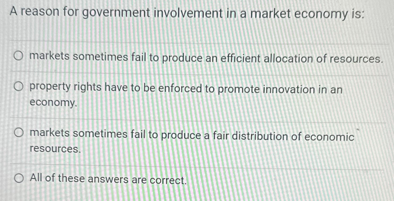 Solved A reason for government involvement in a market | Chegg.com