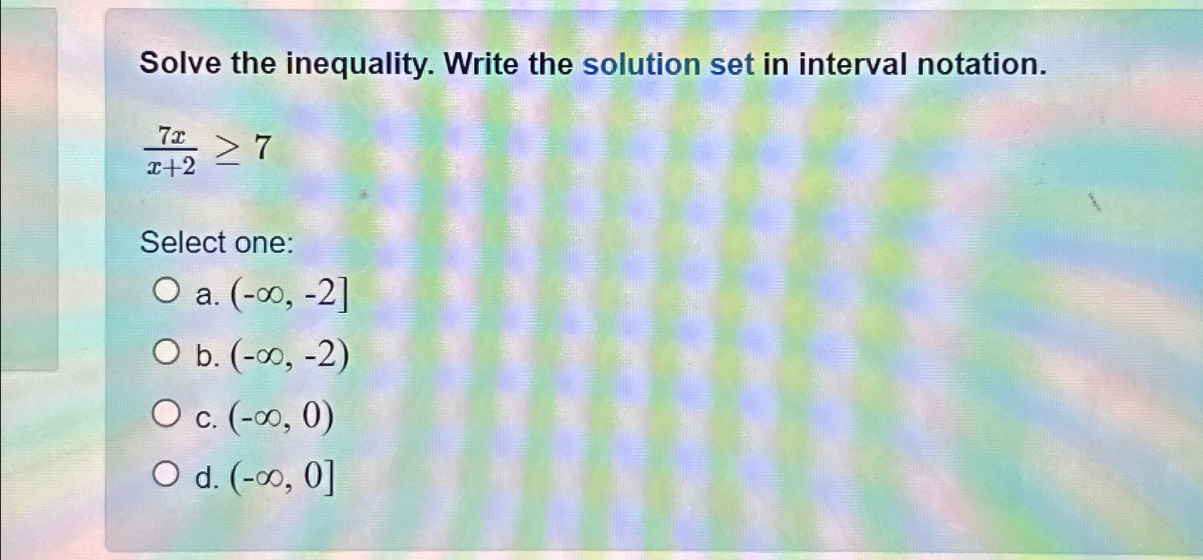 Solved Solve the inequality. Write the solution set in | Chegg.com