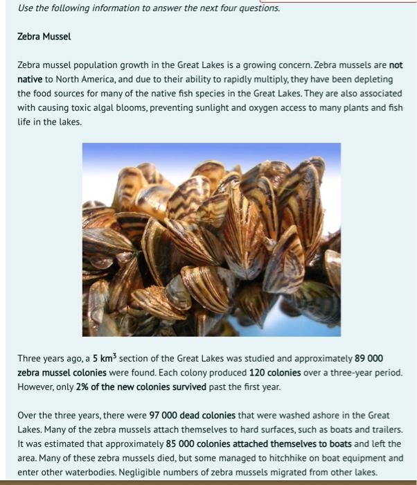 Solved Zebra Mussel Zebra mussel population growth in the | Chegg.com