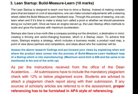Solved 3. Lean Startup: Build-Measure-Learn (10 marks) The | Chegg.com