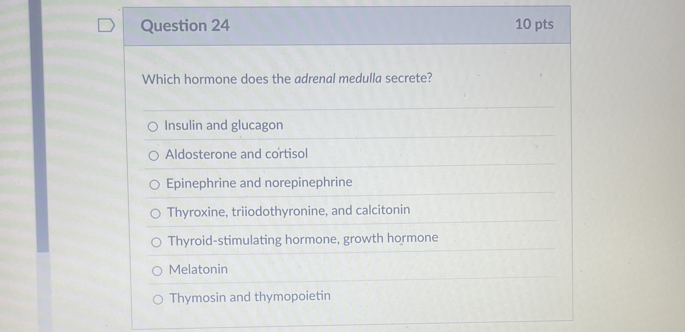 Question 2410 ﻿ptsWhich hormone does the adrenal | Chegg.com