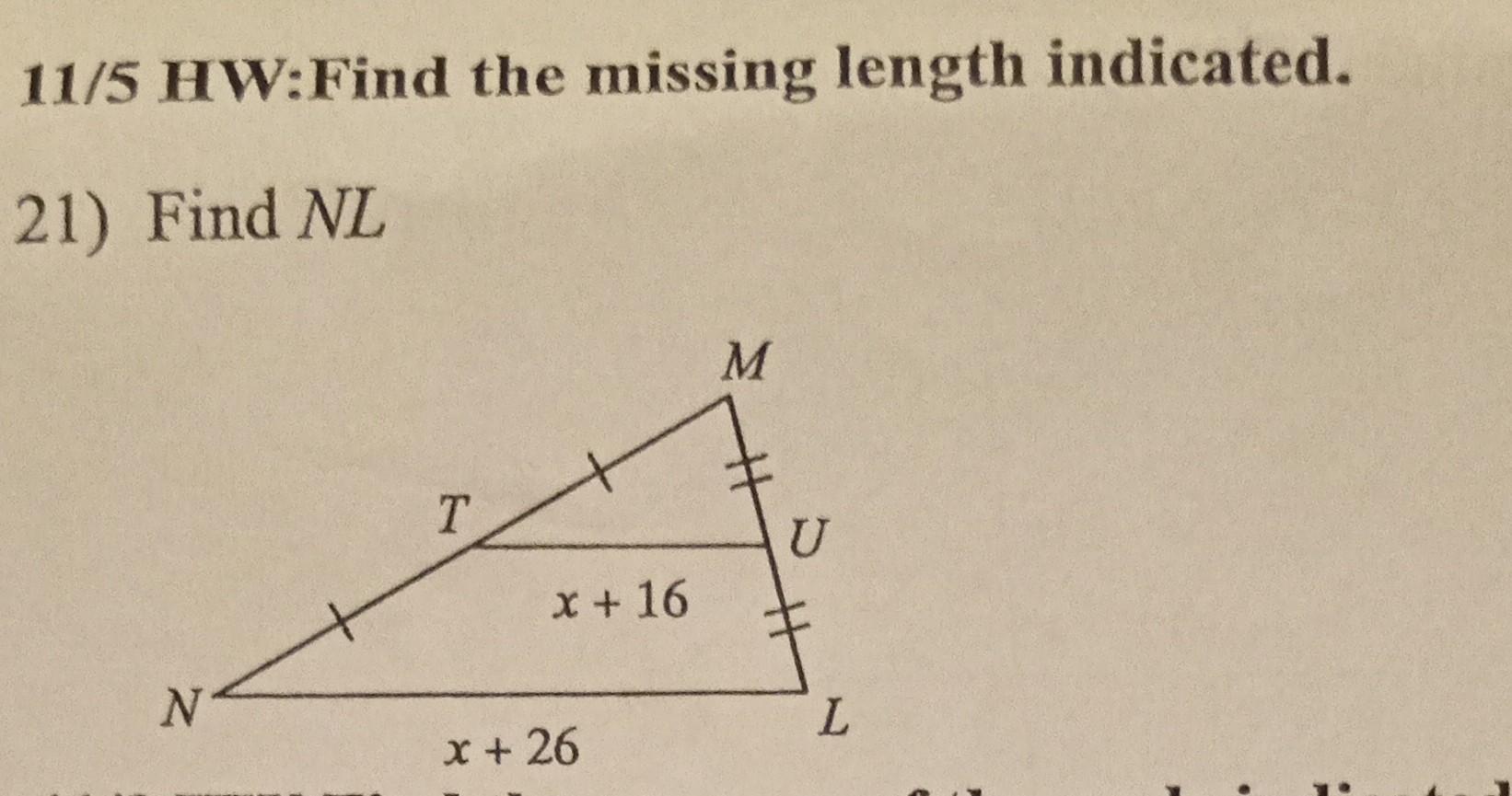 Solved 11/5 HW:Find the missing length indicated. 21) Find | Chegg.com