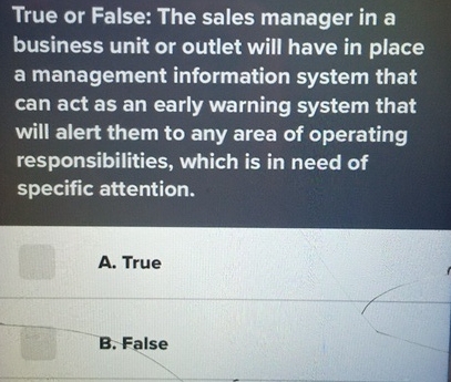 Solved True or False: The sales manager in a business unit | Chegg.com