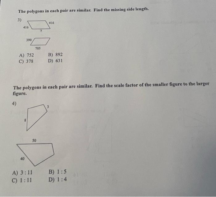 Solved The polygons in each pair are similar. Find the | Chegg.com