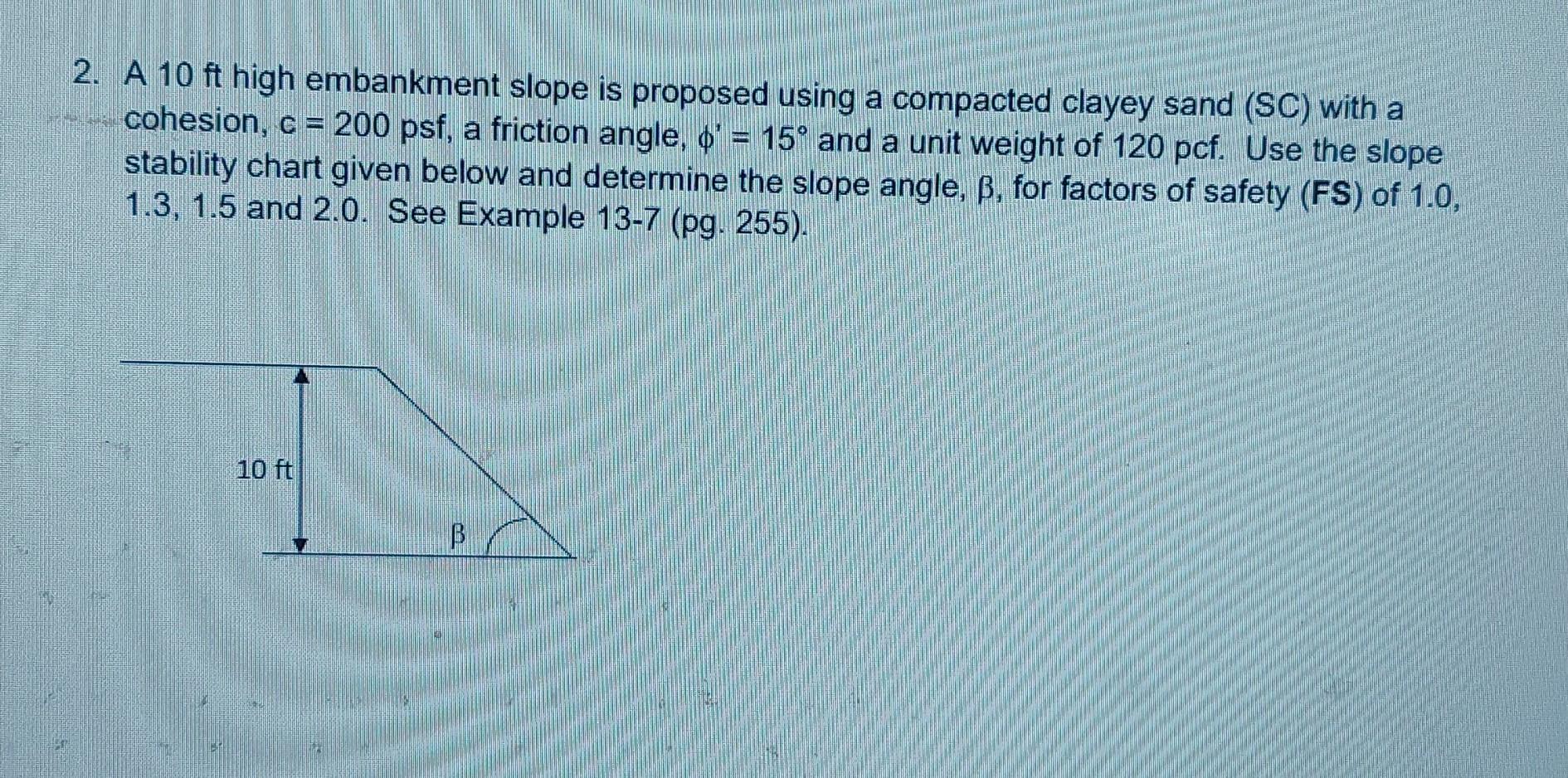 Solved 2. A 10ft high embankment slope is proposed using a | Chegg.com