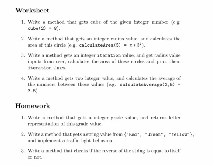 Solved Worksheet 1. Write a method that gets cube of the | Chegg.com