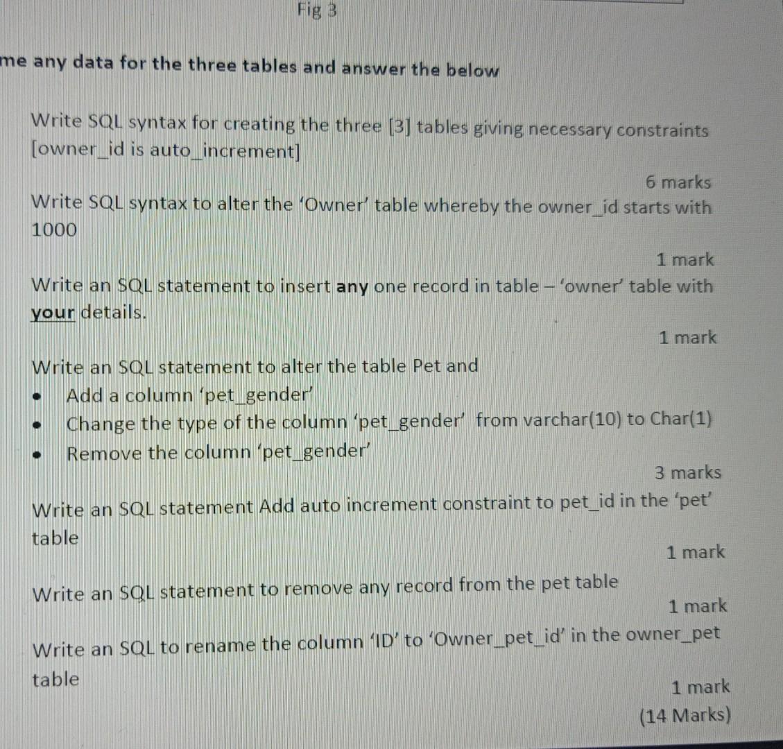 Solved 2. Consider a 'Owner-Pet' database with three tables | Chegg.com