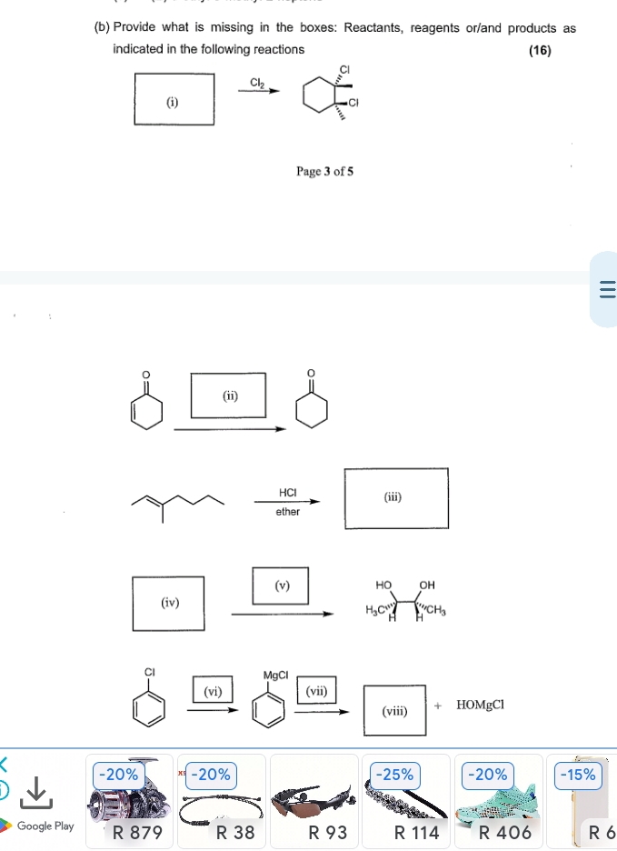 Solved (b) ﻿Provide what is missing in the boxes: Reactants, | Chegg.com