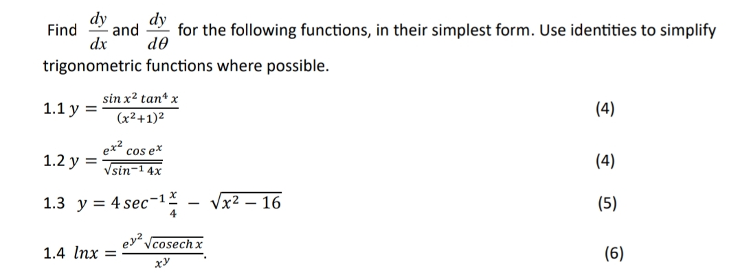 Solved Find dydx ﻿and dydθ ﻿for the following functions, in | Chegg.com