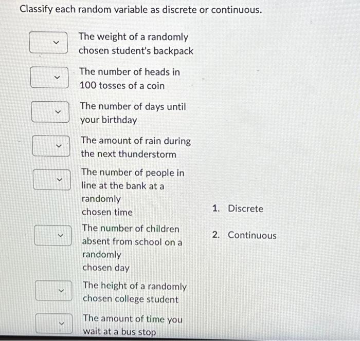Solved Classify Each Random Variable As Discrete Or