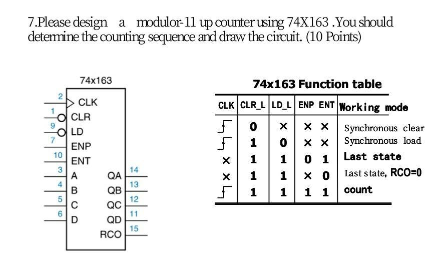 Solved 7.Please design a modulor-11 up counter using 74X163 | Chegg.com
