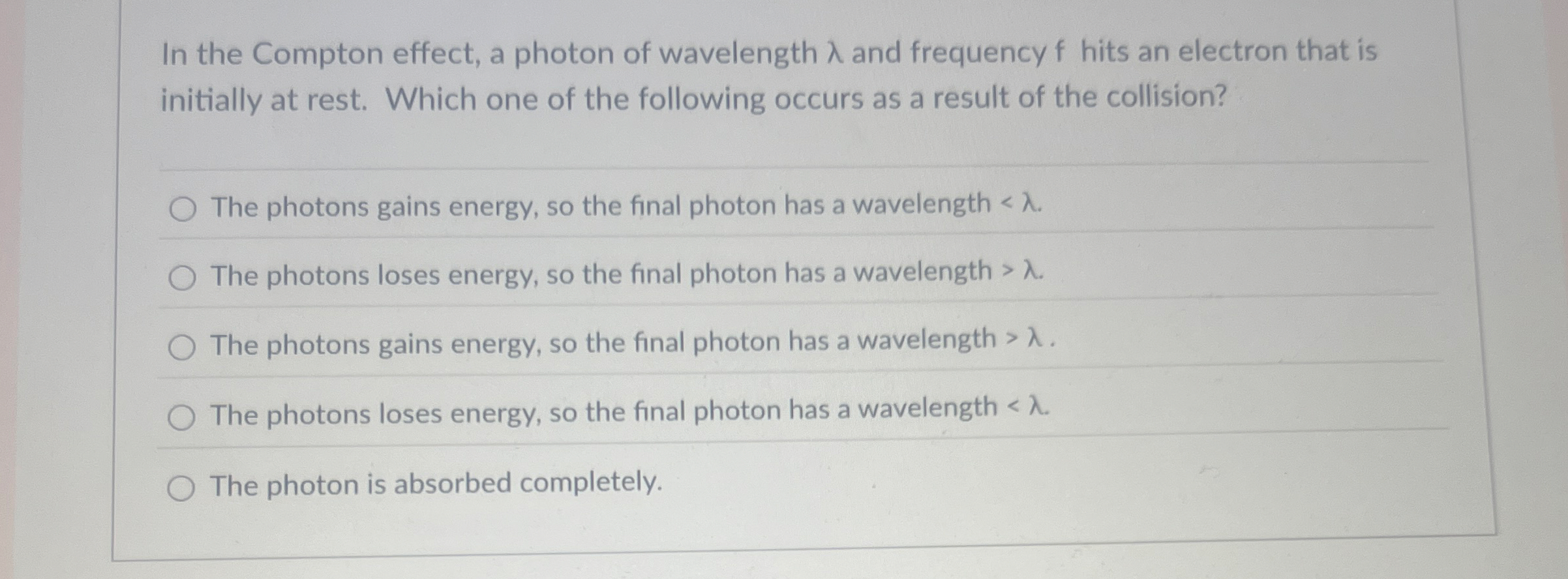 Solved In the Compton effect, a photon of wavelength λ ﻿and | Chegg.com