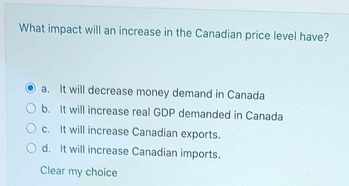Solved What impact will an increase in the Canadian price | Chegg.com