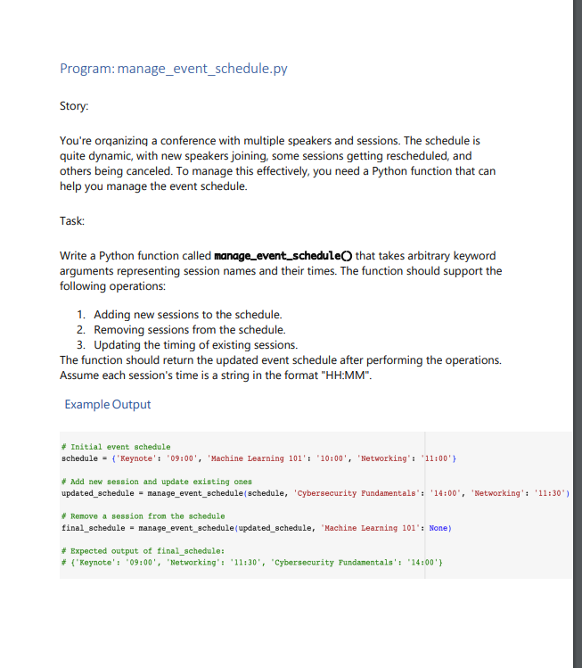 Solved Program: manage_event_schedule.pyStory:You're | Chegg.com