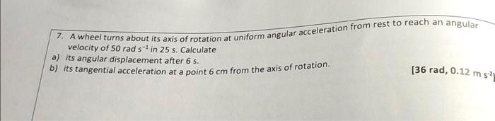 Solved 7. A wheel turns about its axis of rotation at | Chegg.com