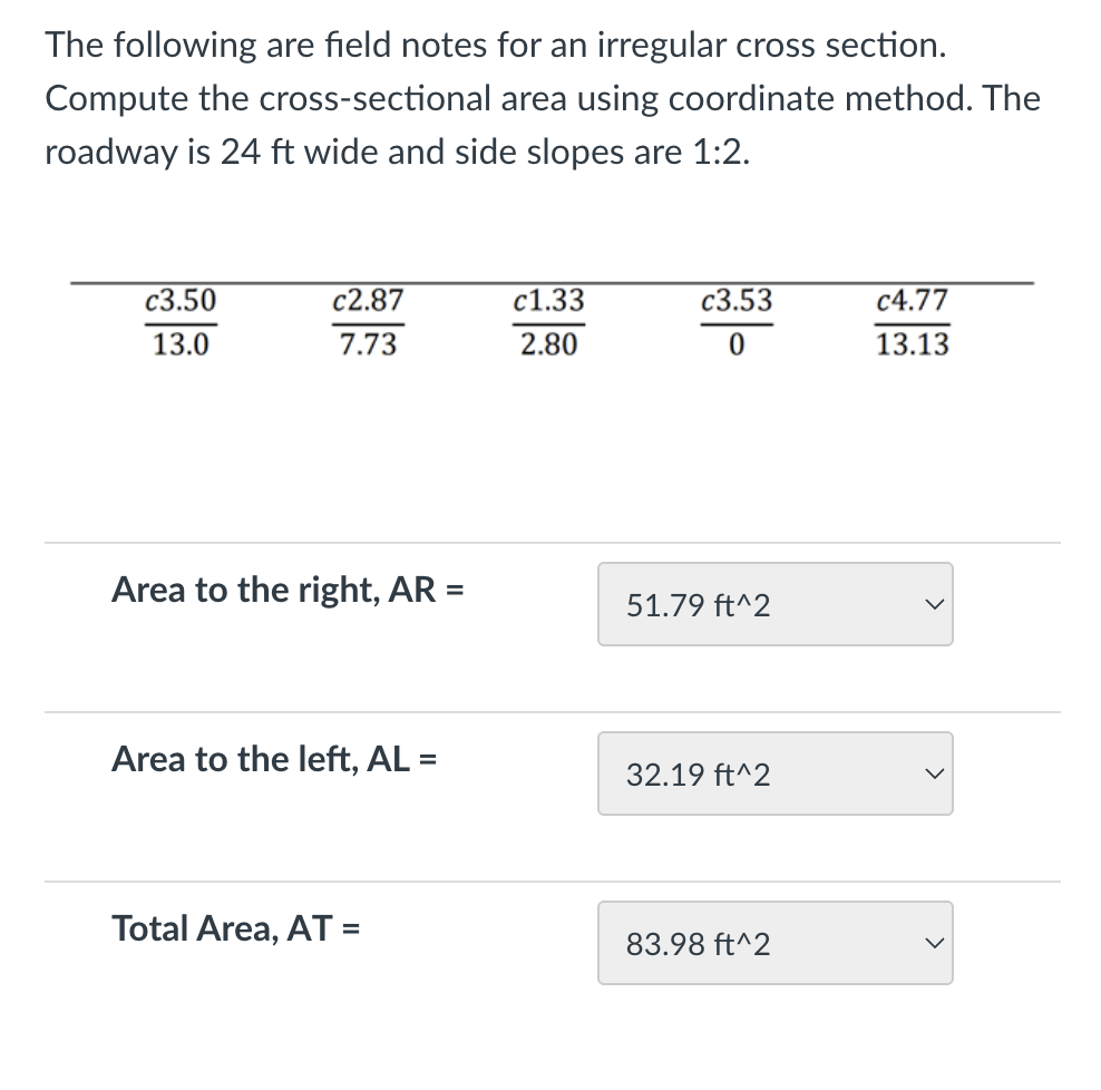 Solved The following are field notes for an ﻿irregular cross | Chegg.com