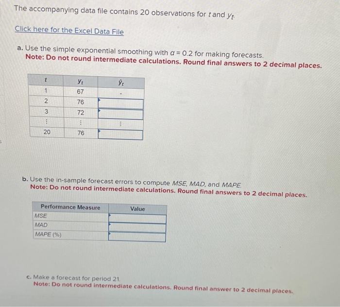 Solved The accompanying data file contains 20 observations | Chegg.com