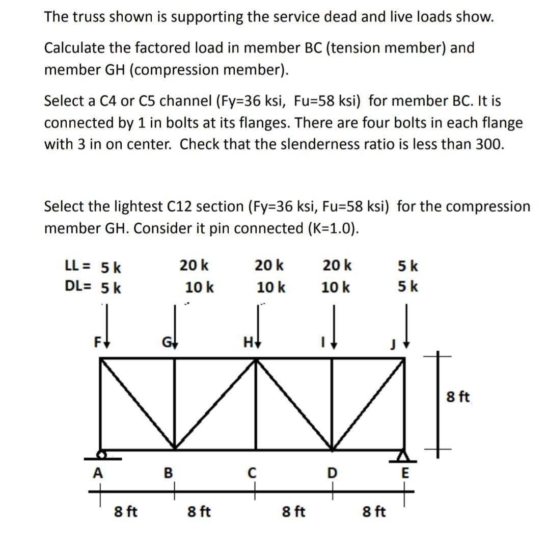 Solved The truss shown is supporting the service dead and | Chegg.com