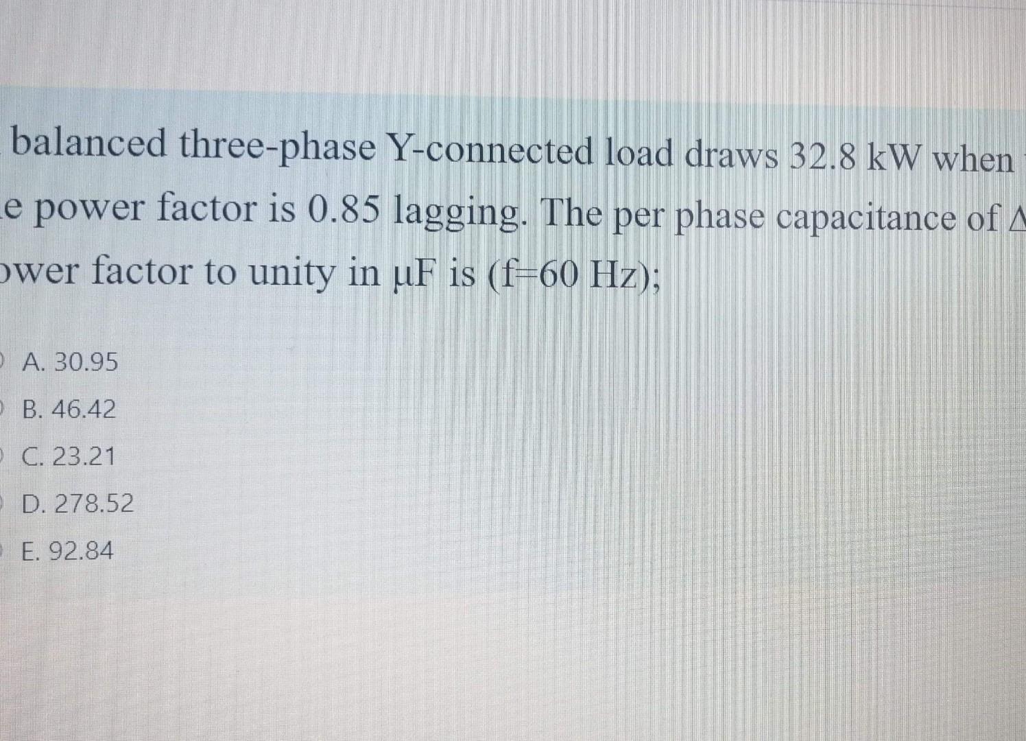 Solved balanced three-phase Y-connected load draws 32.8 kW | Chegg.com