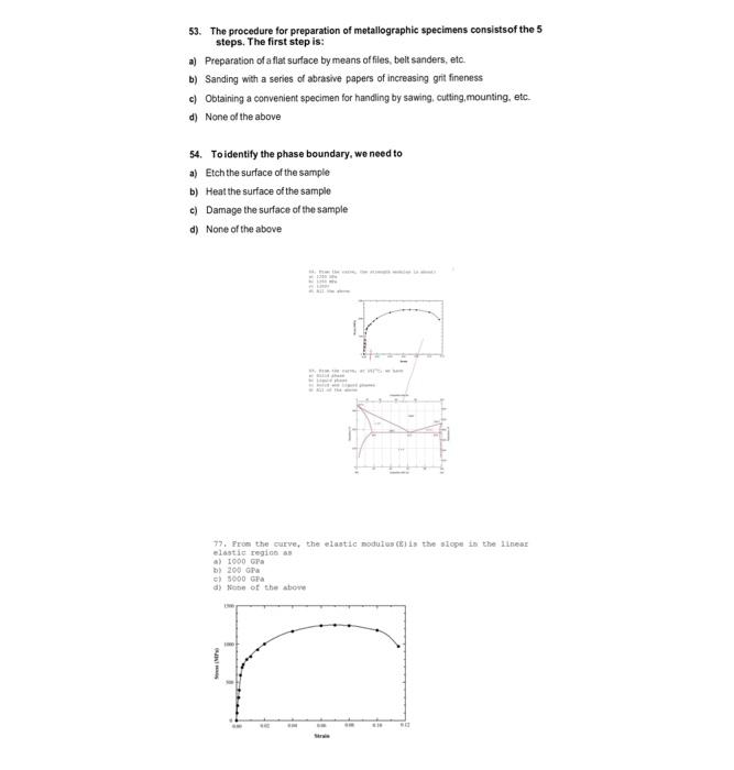 Solved 53. The procedure for preparation of metallographic | Chegg.com