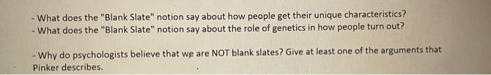 Solved - What does the "Blank Slate" notion say about how | Chegg.com