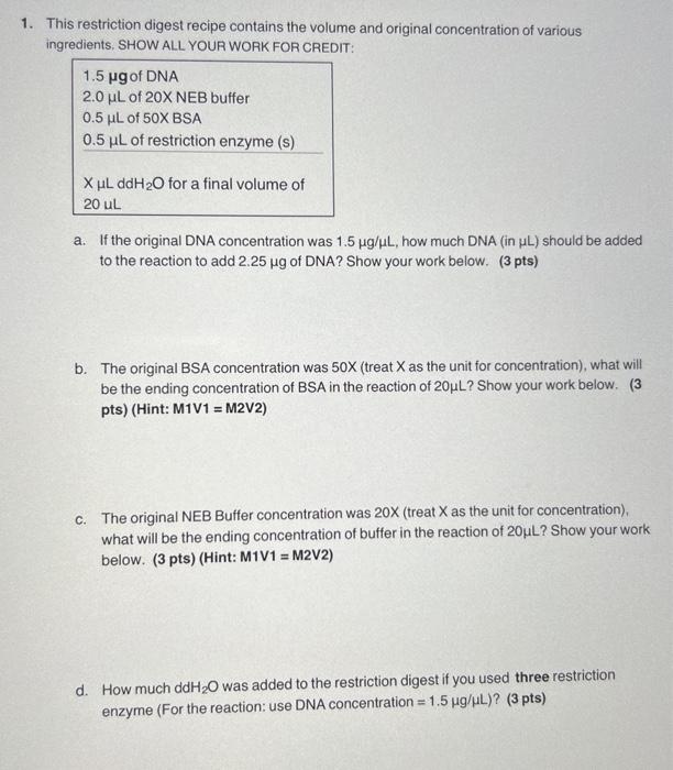 Solved This restriction digest recipe contains the volume | Chegg.com
