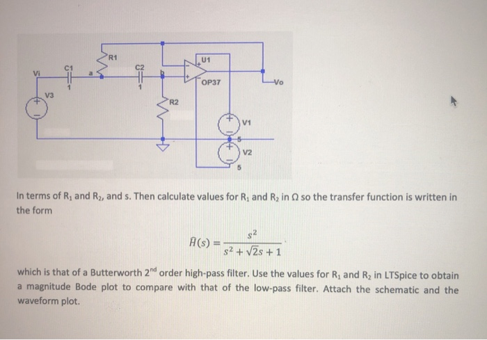 Solved R1 U1 Vi OP37 Vo V3 R2 V1 V2 In terms of R, and R2, | Chegg.com