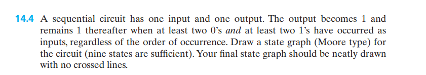 Solved 14.4 ﻿A sequential circuit has one input and one | Chegg.com