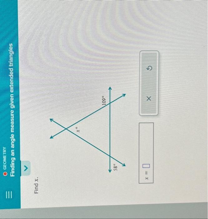 Solved ||| Find x. GEOMETRY Finding angle measure given | Chegg.com Solved ||| Find x. GEOMETRY Finding angle measure given | Chegg.com